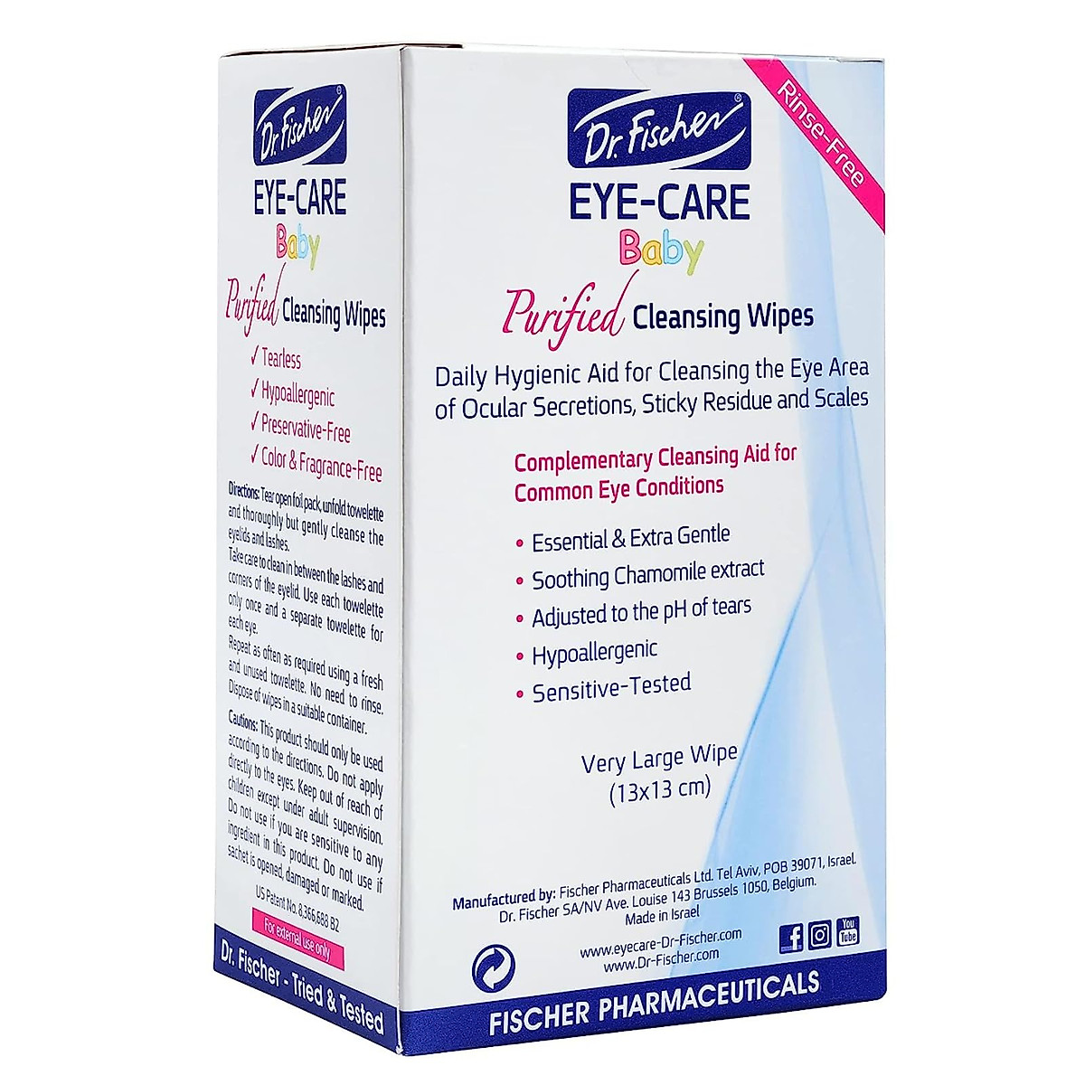 Dr. Fischer Premium Baby Eyelid Wipes, 60 Count, Pre-moistened, Hypoallergenic, Non-Irritating, Rinse Free, Pediatrician Recommended