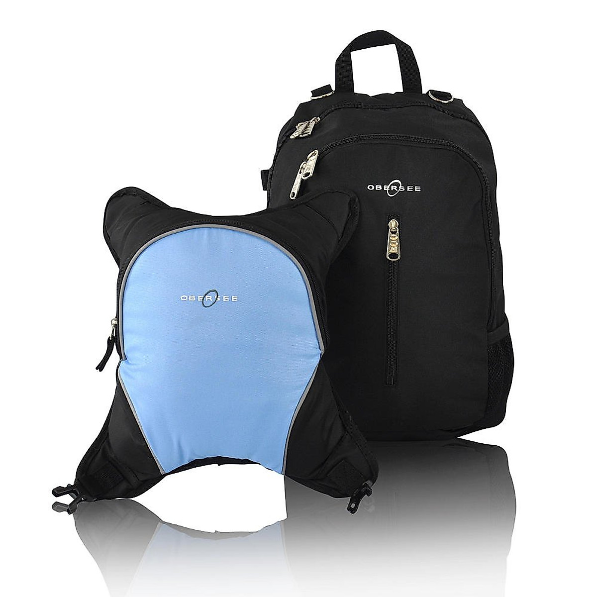 Rio Diaper Backpack with Baby Bottle Cooler and Changing Mat, Shoulder Baby Bag, Food Cooler, Clip to Stroller (Black/Black) - Obersee