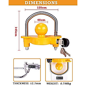 Turnart Trailer Lock, Hitch Lock, Trailer Hitch Lock, Trailer Coupler Lock, Trailer Tongue Lock, Adjustable, Heavy-Duty Steel, Universal Size Fits 1-7/8", 2", and 2-5/16" Couplers (Yellow-A)