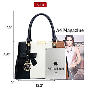 KKXIU 3 Zippered Compartments Purses and Handbags for Women Top Handle Satchel Shoulder Ladies Bags (A-Black White Brown)