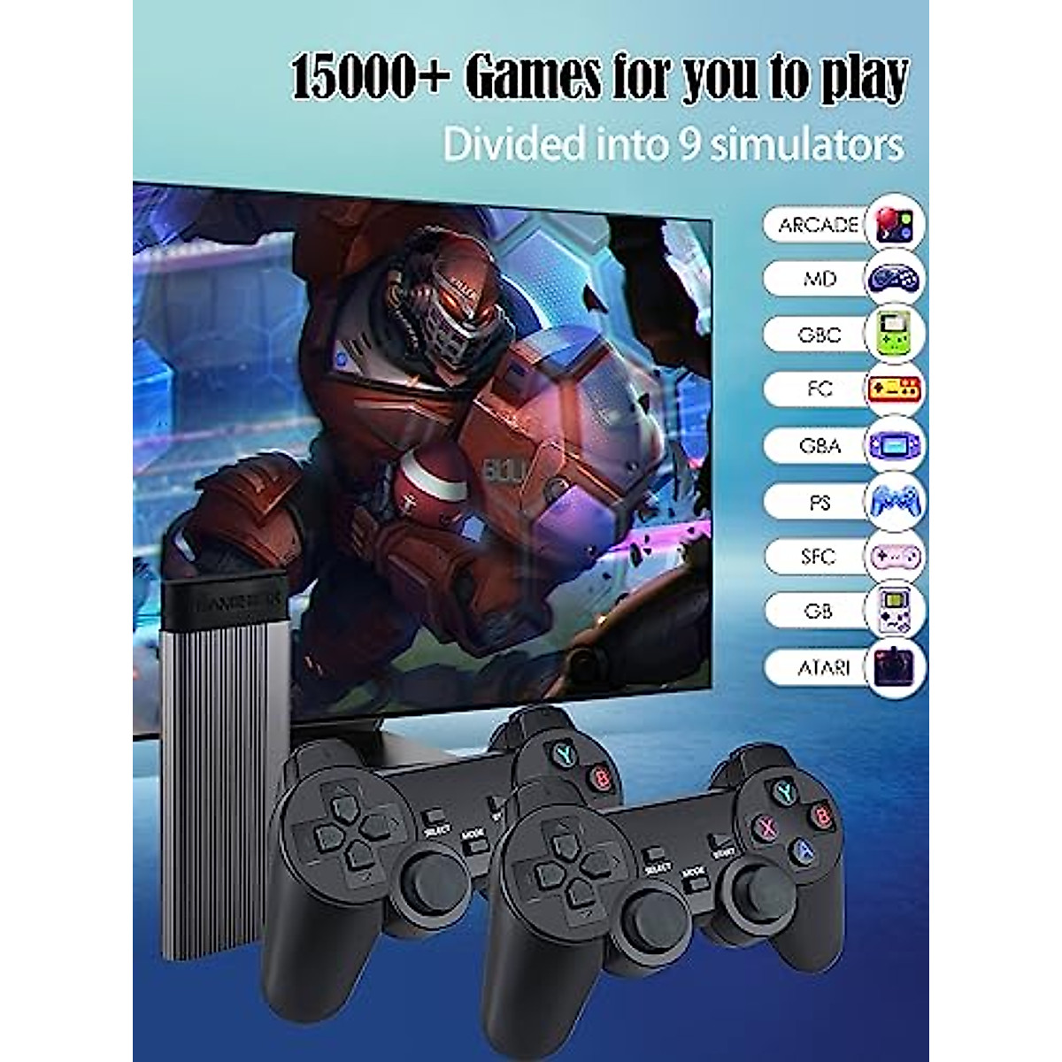 Fordim Retro Game Console, Built in 15000+ Classic Games, 2 Ergonomics Controller, 4K HD Output, Plug and Play Game Console, Ideal Gift for Kids and Adult