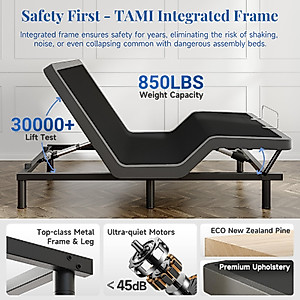 Tami Tami T600 Adjustable Bed Frame Split King Size with Remote & Massage - Syncable Electric Beds Bases w/Zero Clearance, Zero Gravity, Dual Side USB, Nightlight, Quiet Motor, 5 Min Easy Assembly