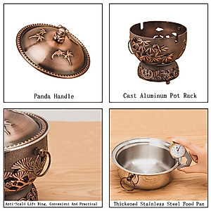 Mini Copper Hot Pot Stainless Steel Shabu Shabu Pot Cooker Alcohol Hotpot Cooking Pot Cookware Pan Single Chafing Dishes for Home Kitchen, Fuel Not Included,Bronze