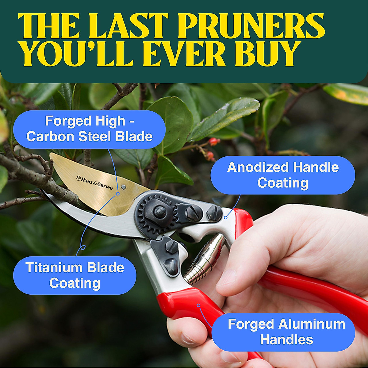 EnduroPRO Titanium Pruning Shears - Best Garden Shears, Tree Trimmer, Hand Pruner-Ideal Branch, Hedge, Shrub & Bush Clippers-Razor Sharp Bypass Secateurs Ergonomic Gardening Tool for Effortless Cuts
