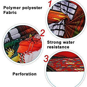 4 Pcs Christmas Shower Curtain Sets with Non-Slip Rugs, Toilet Lid Cover and Bath Mat, Red Vintage Xmas Tree and Castle Shower Curtain with 12 Hooks, Waterproof Shower Curtain for Bathroom Set