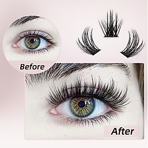 Higu clace DIY Eyelash Extension Kit, 144pcs D Curl Lash Clusters, 8-16mm Softy Cluster Lashes, with Lash Bond and Seal, Lash Tweezers, Reusable Fluffy Cluster Eyelash Extension Kit(R-08 Kit)