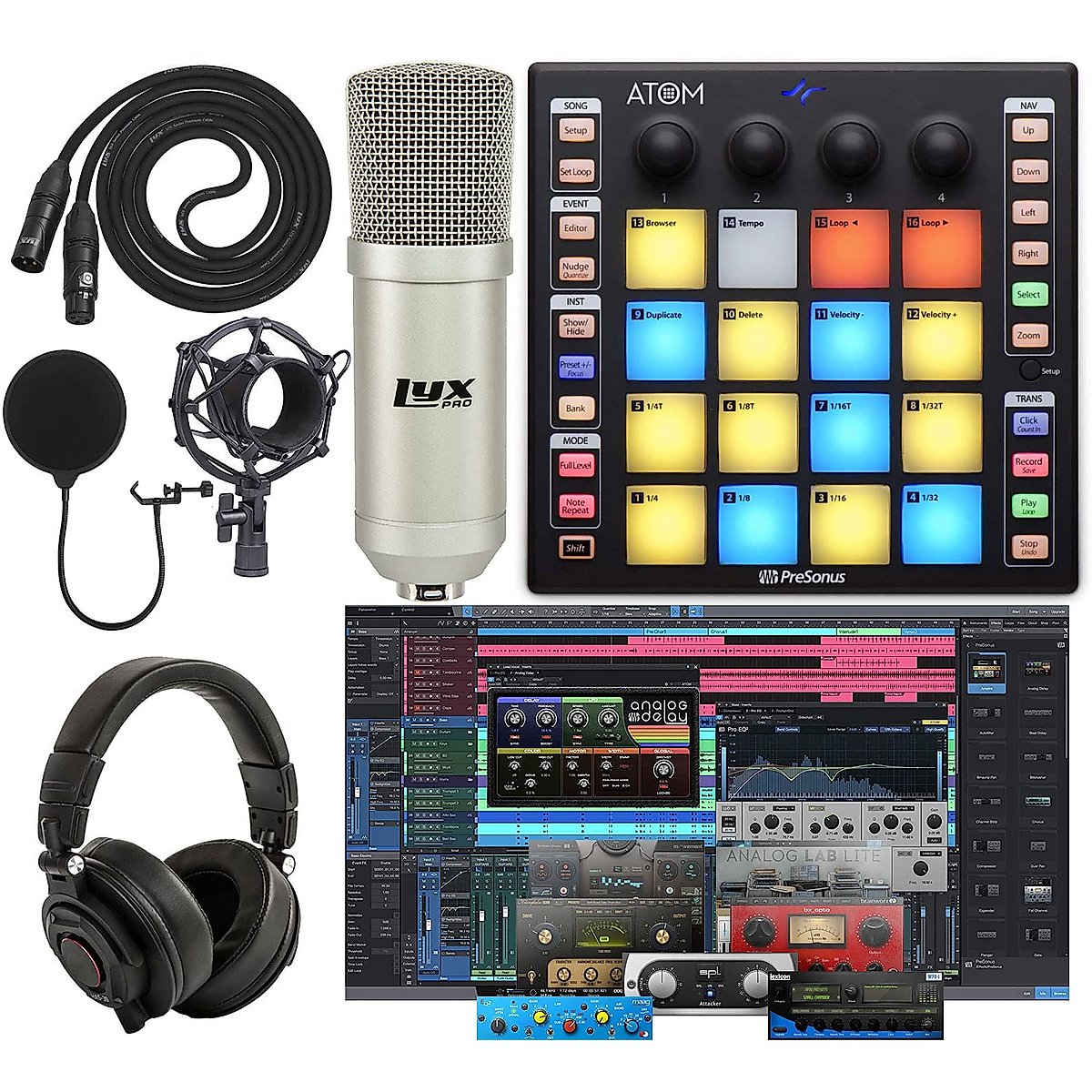 PreSonus ATOM Production/MIDI and Performance Pad Controller w/Professional Studio Microphone and Recording Kit