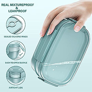 Puraville 3 Layers Stackable Bento Lunch Box for Kids and Adults, 1900ml Large capacity Lunch Box for Men and Women with Utensil Set, Leak Proof, BPA-Free, Microwave Dishwasher Safe - Light Blue