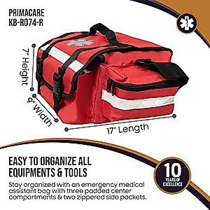 PrimaCare KB-RO74-R First Responder Bag for Trauma, 17" x 9" x 7", Red