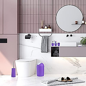 Yosoo 6 Piece Bathroom Accessory Set, Plastic Gift Set Toothbrush Holder Toothbrush Cup Soap Dispenser Soap Dish Toilet Brush Holder Trash Can Tumbler Straw Set Bathroom, Purple