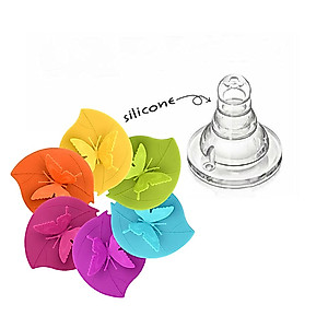 Food Grade Silicone Cup Lids, IPHOX Creative Butterfly Mug Cover [Set of 6] Anti-dust, Airtight Seal, Silicone Drink Cup Lids, Hot Cup Lids (Butterfly)