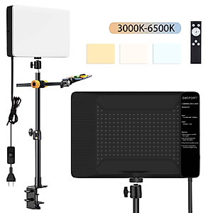 LED Desk Bi-Color Video Light Key Light Studio Streaming Lights Panel Light with Desk Clamp C-Clamp Stand Overhead Phone Mount 3800K-6500K Wireless Remote Studio Photography Lighting for Gaming Zoom