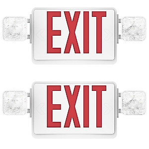 Sunco Red Exit Signs With Emergency Lights, Two Adjustable Square LED Lights, 94V-0 Fire Resistant, Backup Battery, 120-277V, Wall Or Ceiling Mount, Commercial Grade Double Sided UL 2 Pack