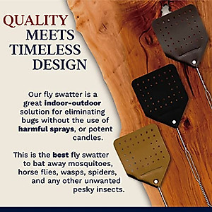Hope Woodworking Leather Fly Swatter Set (1 Pack) – 17” Amish-Made Fly Swat w/Real Leather Paddle – Fly Swatters Multi Pack w/Metal Handle – Bug Swatter, Mosquito Swatter, Wasp Swatter (Brown)