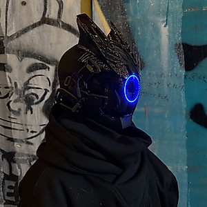 JAUPTO Techwear Mask Punk Mask Helmet,LED Light Cool Samurai Mask,Halloween Cosplay Anime mask (blue)