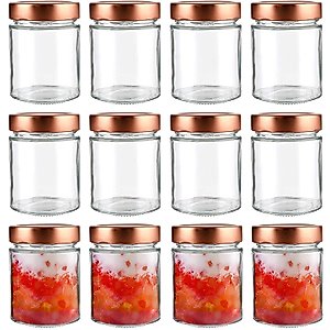 Yopay 12 Pack 6oz Glass Jars, Clear Round Candle Jars with Gold Lids, Empty Food Storage Containers, Canning Jar For Yogurt, Spice, Powder, Liquid