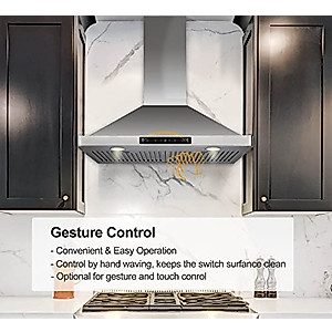 EVERKITCH 36 inch Wall Mount Range Hood 800CFM, with DC Motor, Stainless Steel Vent Hood with 6 Speeds Exhaust Fan, Convertible to Ducted and Ductless, with stainless steel filters