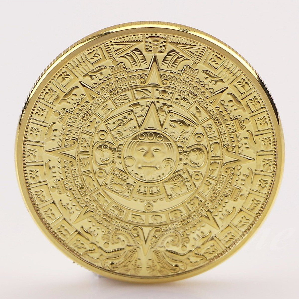Aztec Mayan Calendar Souvenir Gold Silver Plated Commemorative Coin Collection Gift. (Gold)