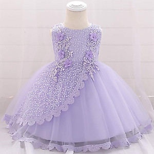 Lace Flower Girls Sequins Bowknot Tutu Dress for Kids Baby Christening Baptism Communion Birthday Party Formal Dress Toddler Infant Princess Pageant Wedding Bridesmaid Tulle Gowns Purple 12-18 Months