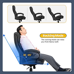Big and Tall Office Chair 500lbs Wide Seat Ergonomic PU Leather Desk Chair Adjustable Rolling Swivel Executive Computer Chair with Lumbar Support Headrest Task Office Chairs for Heavy People (Black)