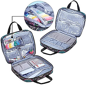 LoDrid Embroidery Project Bag, Square Embroidery Supplies Storage Tote Bag, Portable Craft Carry Case for Embroidery Kits and Cross Stitch Kits Tools, Multiple Pockets, Totem, Bag Only