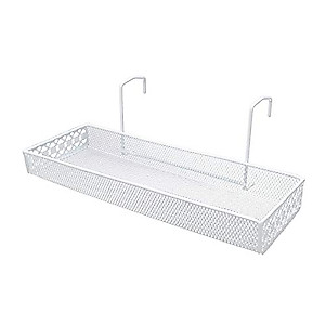 Chris.W Iron Hanging Shelf Basket with Hooks Balcony Succulent Plants Mini Flower Pot Holder Railing Shelf, for Patio Porch or Fence (White)-Small