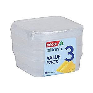 Décor Tellfresh Food Storage Pantry Container | Ideal for Meal Prep | BPA Free | Dishwasher, Freezer & Microwave Safe, Polypropylene, 500ml 3 Pack