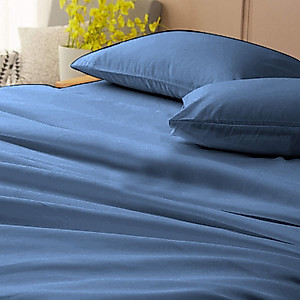 EgyptianSheets 6 Piece Luxury Bedding Sheet Set (Medium Blue) Full Size 12 Deep Pocket Bed Sheets 1000 Thread Count, 100% Egyptian Cotton