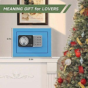 PATRON small safe box with key，mini safe for money，small coin safes for home with code，little jewelry lock box for kids，Wall or Cabinet Safe for personal items，0.236 Cubic Feet Blue