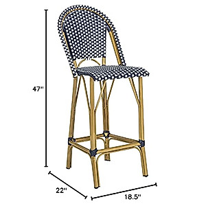 Safavieh PAT4008A Collection Ford Navy and White Indoor/Outdoor Stacking French Bistro Bar Stool