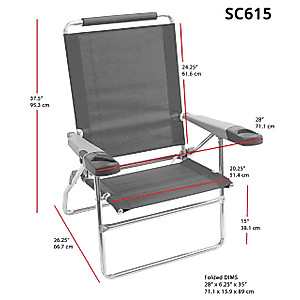 RIO Brands Beach 15" Extended Height 4 Position Folding Beach Chair, Blue (SC615-28-1)