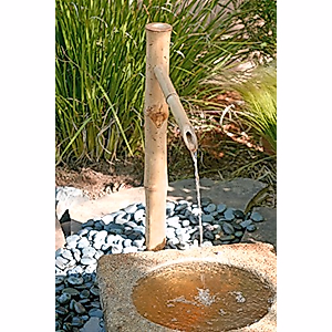 Bamboo Accents 36” Tall Outdoor Water Fountain with Pump, Easy Install in Pond or Garden, Handmade Smooth Natural Split-Resistant Bamboo
