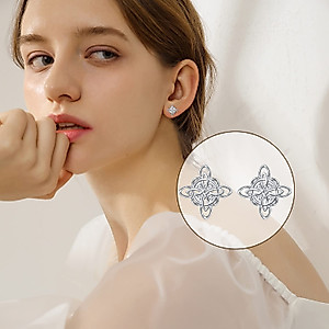 925 Sterling Silver Good Luck Irish Jewelry Celtic Triquetra Trinity Witches Knot Stud Earrings for Women Birthday Christmas Gift