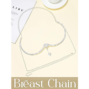 GEMILY Boho Chest Chain Rhinestone Heart Bra Chains Crystal Party Bikini Body Chain Jewelry Rave Accessory for Women and Girls (Silver)
