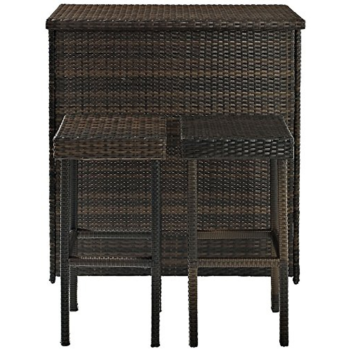 Crosley Furniture Palm Harbor 3-Piece Wicker Outdoor Bar Set with Two Stools for Backyard, Patio, Deck, Balcony, Brown