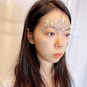glow in the dark face gems stick on face jewels festival rave outfit mermaid rhinestone diamond pastie fluorescent body glitter jewels halloween face makeup (tp319 around eyes)