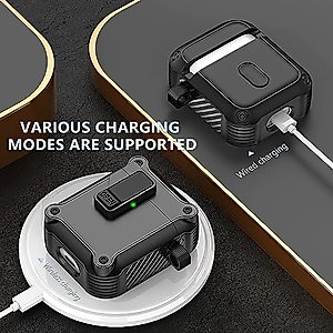 Airpods Case Cover with Cleaner kit,Automatic Snap Switch Design with Secure Lock Clip Protection for Apple Airpods 2nd/1st Generation Charging Case（Black）