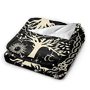 Tree of Life Throw Blanket Viking Sun and Moon Zodiac Constellation Blanket Cute Soft Lightweight Microfiber Astrology Blanket Ideal Graduation Birthday Gifts for Women Men S3 50"X 60"