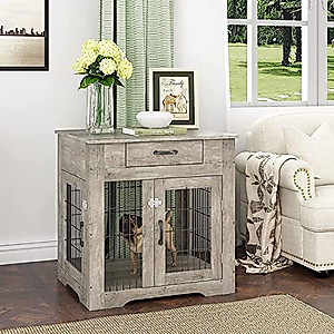 Fegherug Dog Crate Furniture for Small Dogs, Wooden Dog Kennel End Table with Drawer, Dog House Indoor Use, Chew-Proof, Casual Home Wooden Pet Crate, Indoor Pet Crate Side Table