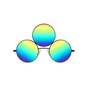 Trippy Lights Third Eye Sunglasses Rainbow Multi Colored Mirrored Reflective Lens with Stylish Black Frames Rave Festival UV400 Sunglasses