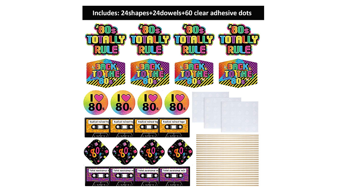 Retro 80's Party Decorations - 24 Pieces Centerpiece Sticks & Props
