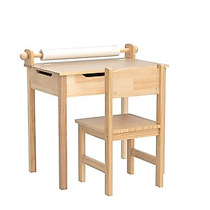 HONEY JOY Kids Activity Table Set with Paper Roll Holder and Pen Slot, 21" x 13.5" x 7", Natural 1