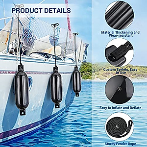 VIGORVAN Boat Fenders 4 Pack Boat Bumpers for Docking, 5.5 Inch Inflatable Boat Fenders Bumpers, Boat Fender with 4 Ropes, 4 Needles, 1 Pump