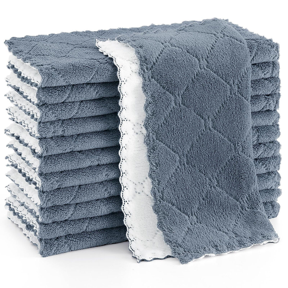 Mordimy 12 Pack Kitchen Cloths Dish Towels (10" x 10", Dark Grey & White), Super Soft and Absorbent Dish Cloths, Coral Velvet Microfiber Cleaning Cloth, Nonstick Oil Fast Dry Dishcloths