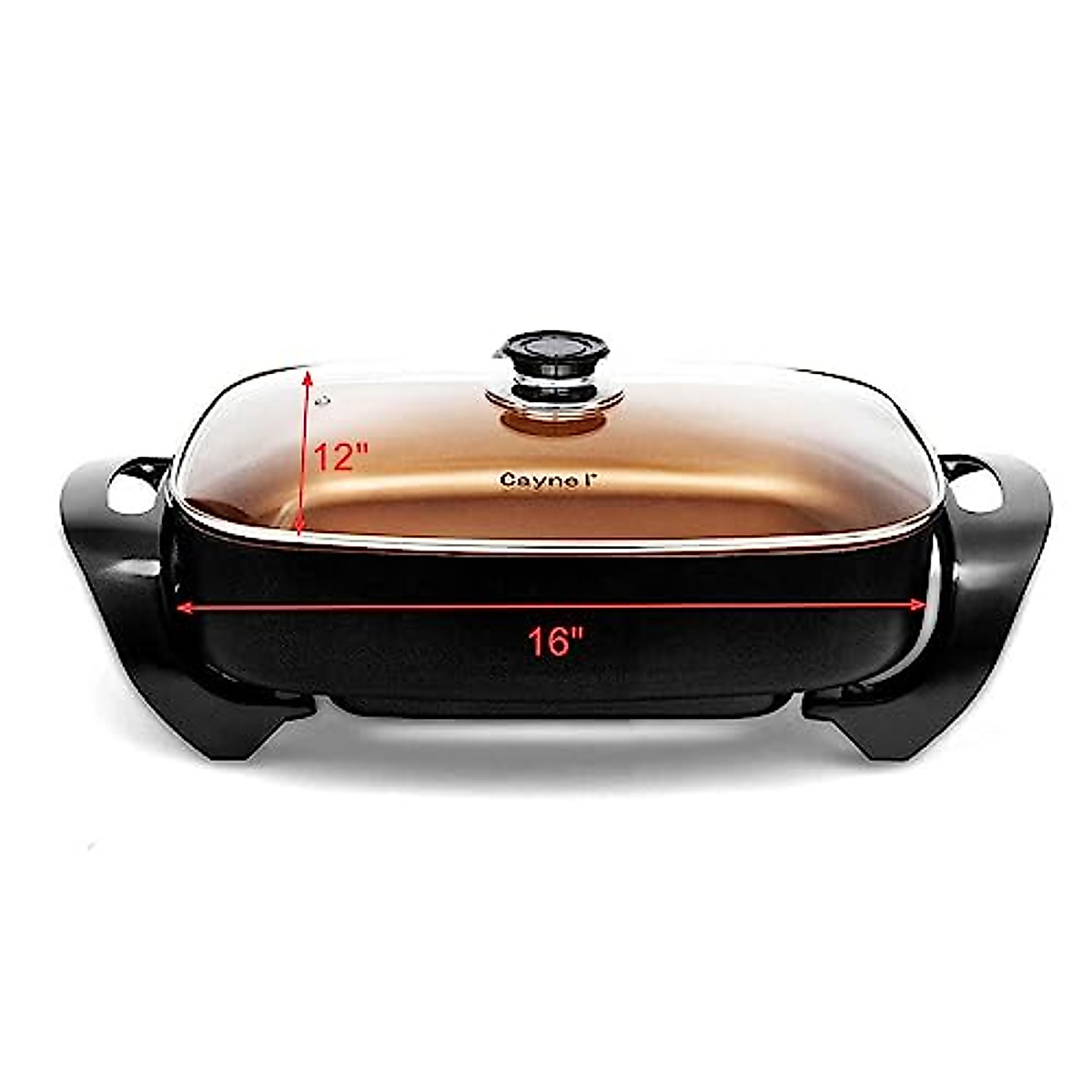 Caynel Professional Non-stick Copper Electric Skillet Jumbo, Deep Dish with Tempered Glass Vented Lid, Upgrade Thermostat, 16”x 12”x 3.15”- 8 quart