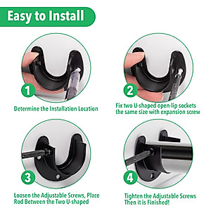 Haikole Closet Rod Bracket 2pcs 1-1/2 Inch Closet Pole Socket,U Shaped Stainless Steel Closet Rod Holders for Closet Shelf Wardrobe Shower Curtain,Black Closet Pole Socket With Screws (A-Black)