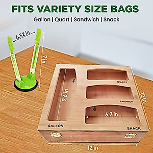 Bamboo Bag Organizer for Drawer and Wall , Sandwich Bag Organizer Bundled with Baggie Holder , 4 Slots Food Storage Bag Holder , Baggie Organizer Set , Natural Bag Storage Organizer with Black Labels