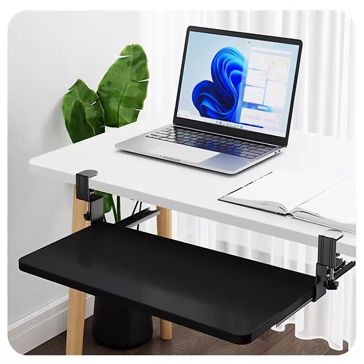 Keyboard Tray Under Desk, Ergonomic Larger Keyboard Tray with C Clamp, Pull Out Platform Computer Drawer, 25.6" x 9.8" (Color : White, Size : 25cmx65cm)