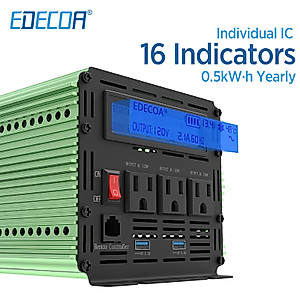 EDECOA 1500W Pure Sine Wave Power Inverter DC 12V to 120V 110V AC Converter with Remote Controller (1500 Watts 12V)
