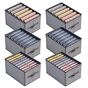 6 Pcs Clothes Drawer Organizer,Jeans, Sweater, T-shirt, Thin Coat, Dress Stackable Closet Drawer Organizer Storage Bin Container with Sturdy Handles and Built-in PP Board